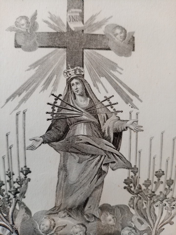 Madonna of Sorrows Holy Mary Via Corso original etching 1850 Banzo ...