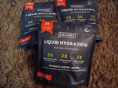 COLDEST Liquid Hydration Electrolyte Drink Mix Strawberry 60 PK 2025 | eBay