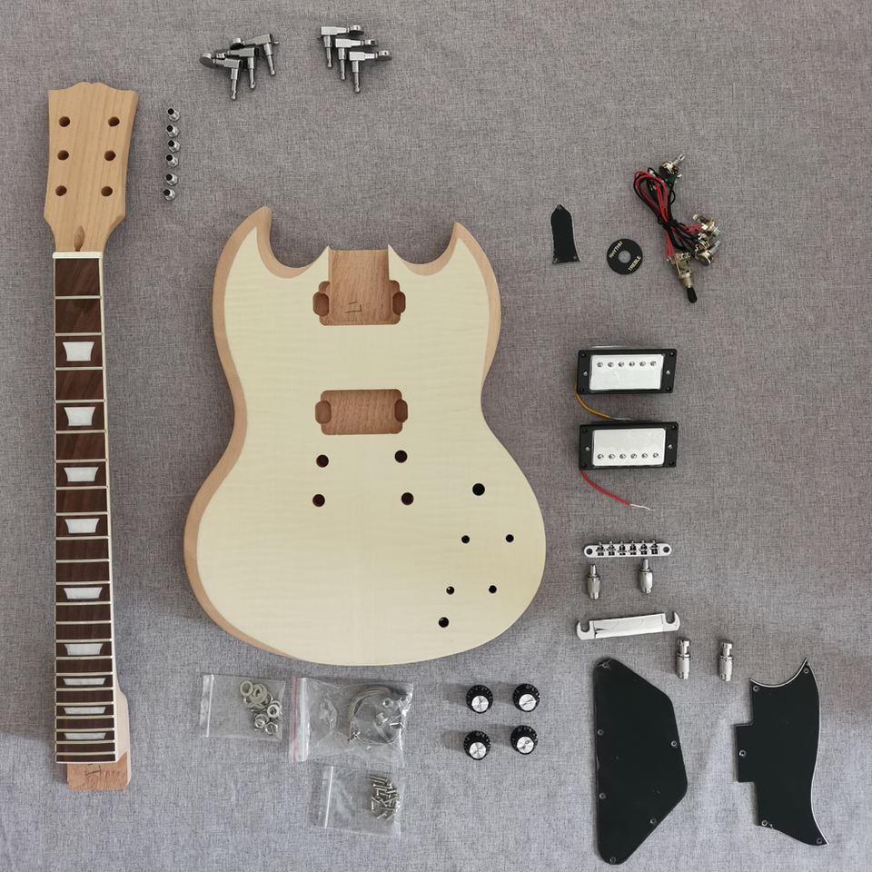 SG 6 String DIY Electric Guitar Kit Solid Mahogany Body Flamed Maple ...