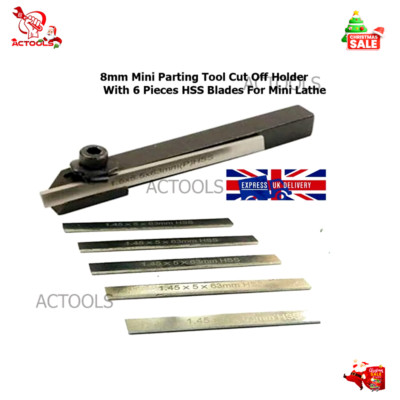 New Mini Parting Tool Cut Off Holder 8mm With 6 Pcs HSS Blades For Mini ...
