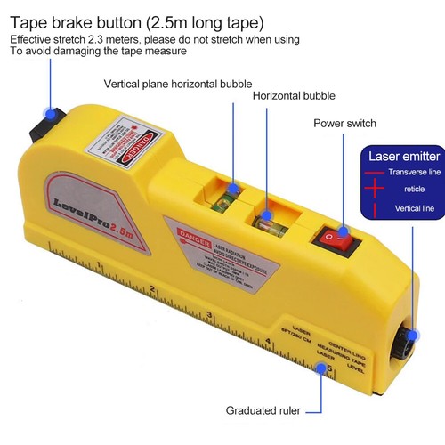 4 in1 Level Laser Horizon Vertical Measure Tape Horizontal Ruler ...