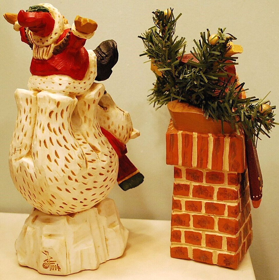 Vtg SET 2 David Frykman SANTA IN CHIMNEY/ WITH POLAR BEAR Figurines ...