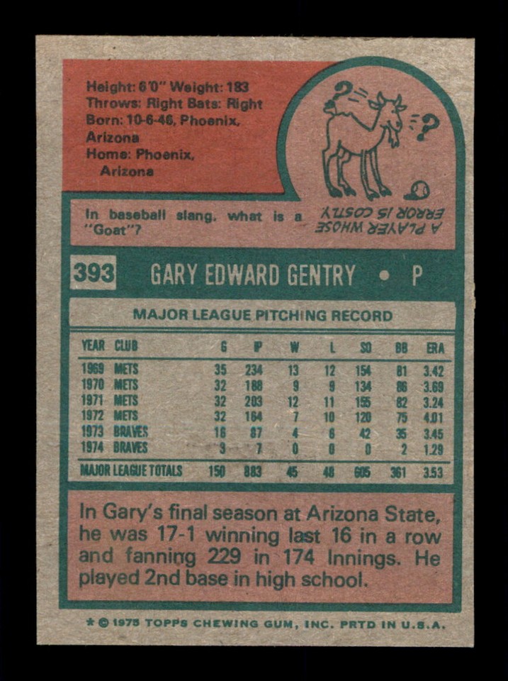 1975 Topps #393 Gary Gentry | eBay