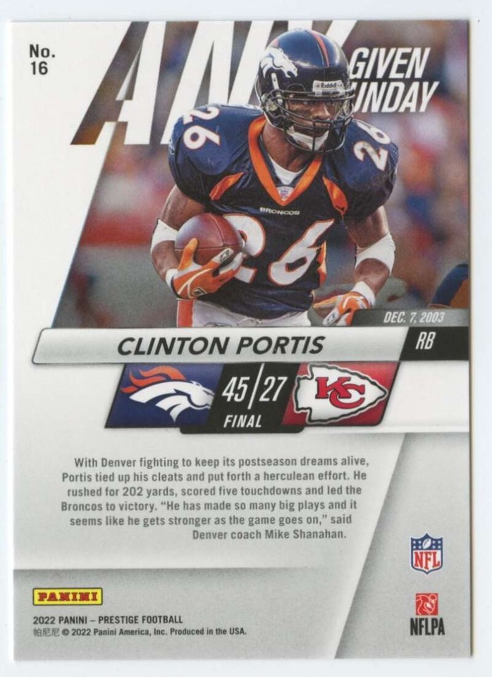 2022 Panini Prestige Any Given Sunday #16 Clinton Portis NM-MT Broncos ...