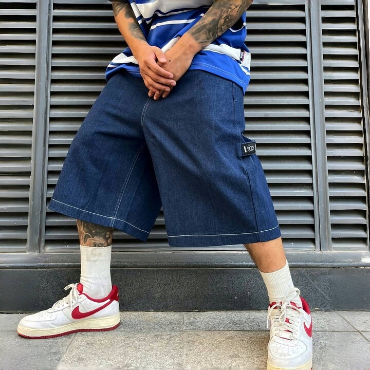 Mens Loose Denim Shorts Gangsta Chicano Hip-Hop Knee-Length Pants Baggy ...