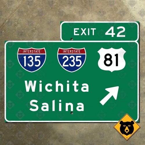 Wichita Salina Kansas Turnpike Interstate 35 exit 42 highway road sign ...