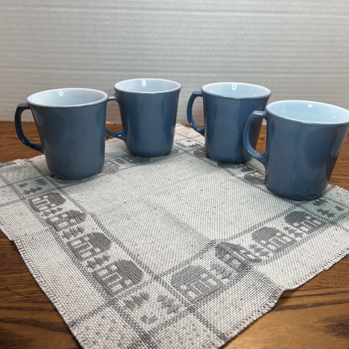 Pyrex Slate Blue Coffee Mug Cups Milk Glass 8oz D Handled Vintage Retro ...