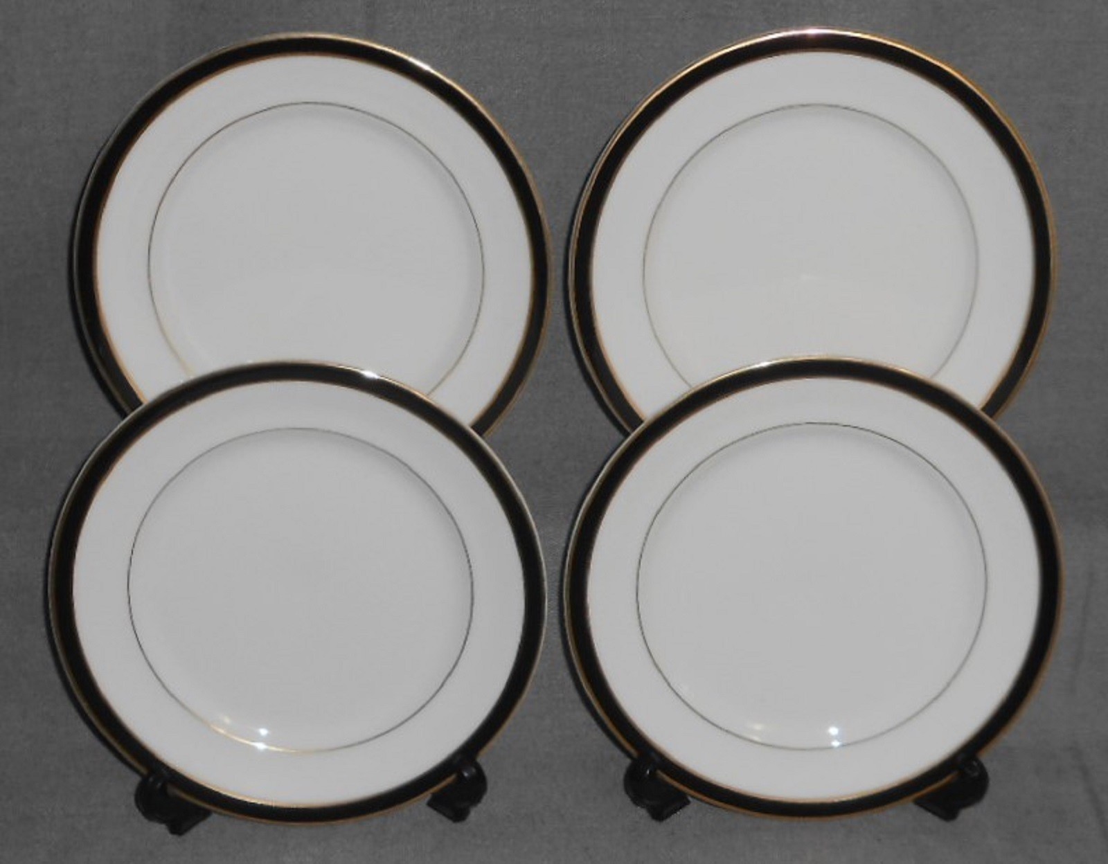 Set (4) Mikasa Petite Bone BLACK TIE PATTERN Dessert/B&B Plates MADE IN ...