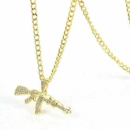 2.50 Ct Round Cut Simulated Diamond AK-47/AKM Pendant 14K Yellow Gold ...