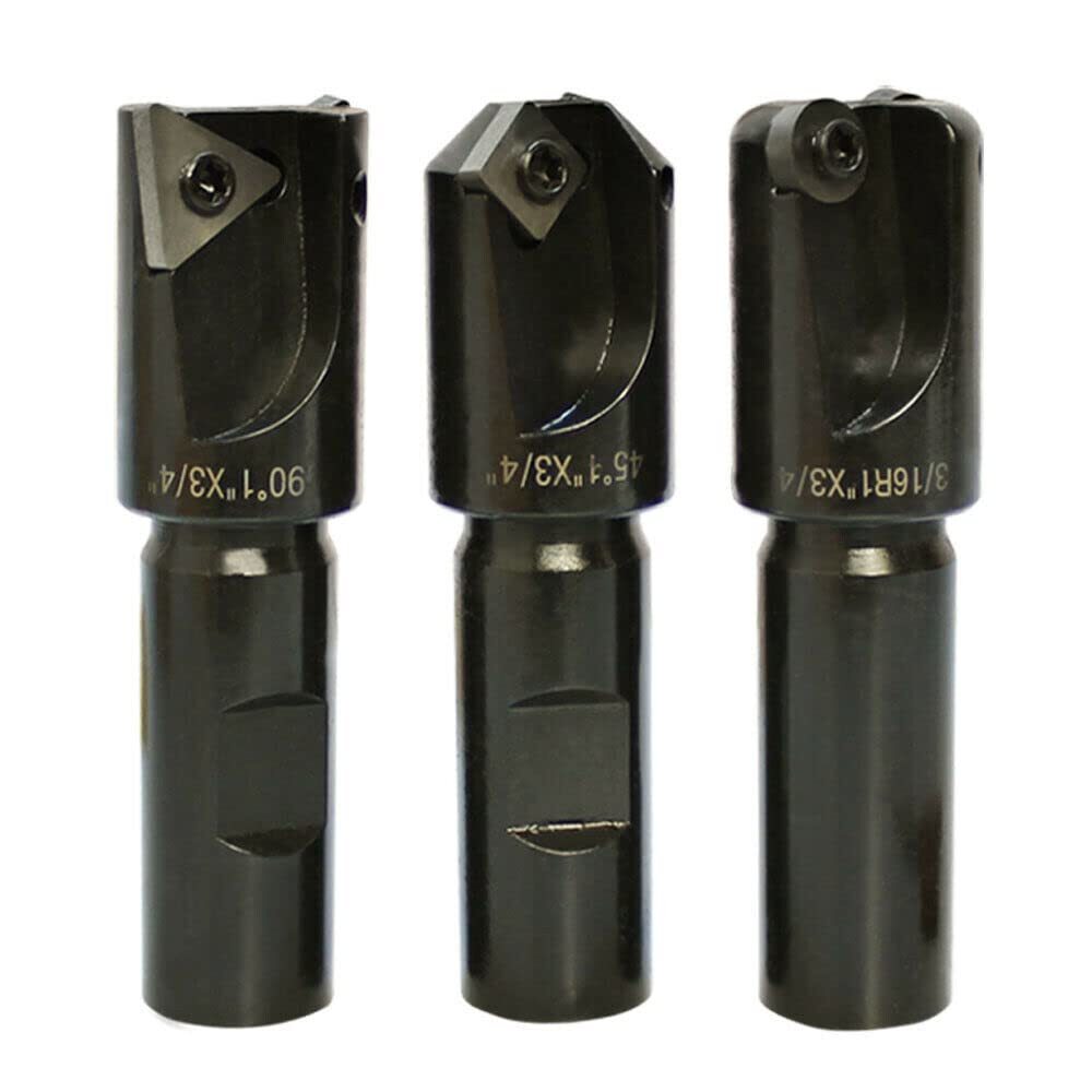 3Piece Little Hogger End Mill Set 1'' Dia Head 3/4''Shank 45-90-3/16"R ...
