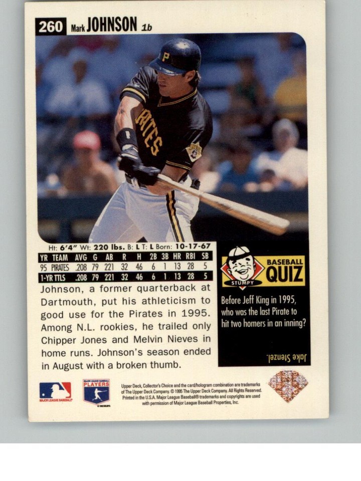 1996 Collector's Choice Mark Johnson 260 AR Pirates Silver Signature | eBay