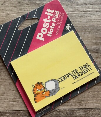3M Post-It Note Pad Vintage 1990 Garfield 40 Sheets Computer IT Factory ...
