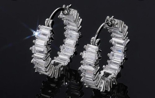New Rectangle cz Silver Hoop Earring | eBay