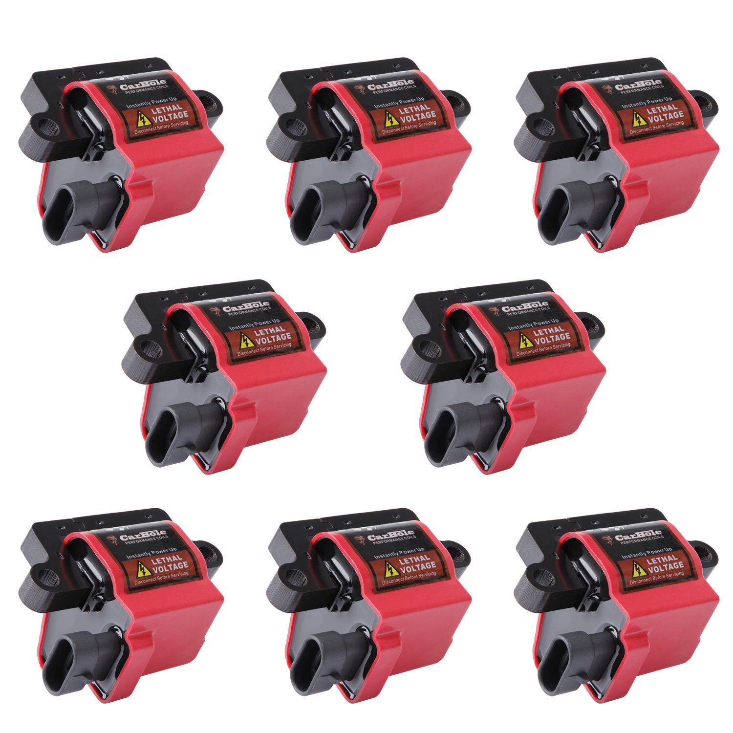 8 Spark Plugs & 8 Red Square Ignition Coils For Chevy for LS2 LS4 LS7 ...