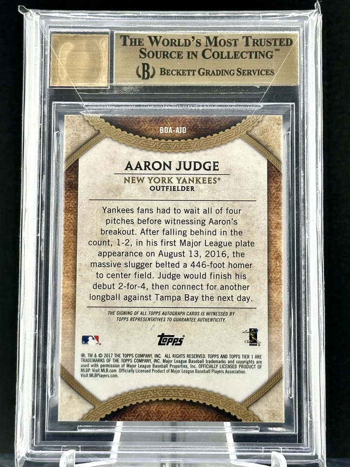 2017 Topps Tier One AARON JUDGE RC Auto Bronze /25 BGS 9.5 TRUE GEM ...