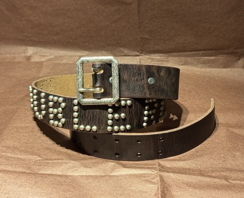 RL Double RL Distressed Studded Leather Belt Copper Buckle Western ...