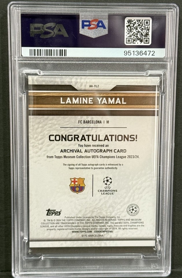 2023-24 Topps Museum RC Lamine Yamal Auto Black Diamond /10 PSA 8 POP 1 ...