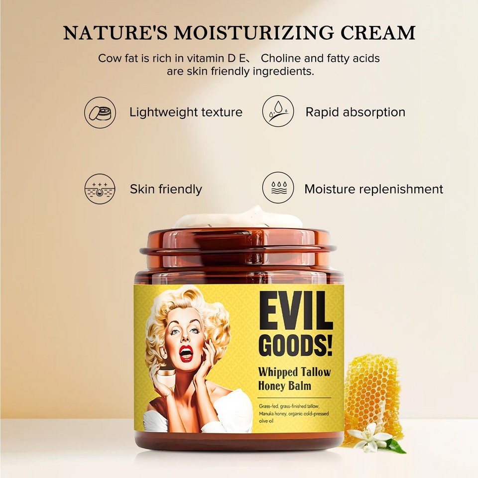 Evil Goods Whipped Beef Tallow + Manuka Honey Balm Moisturiser Anti ...