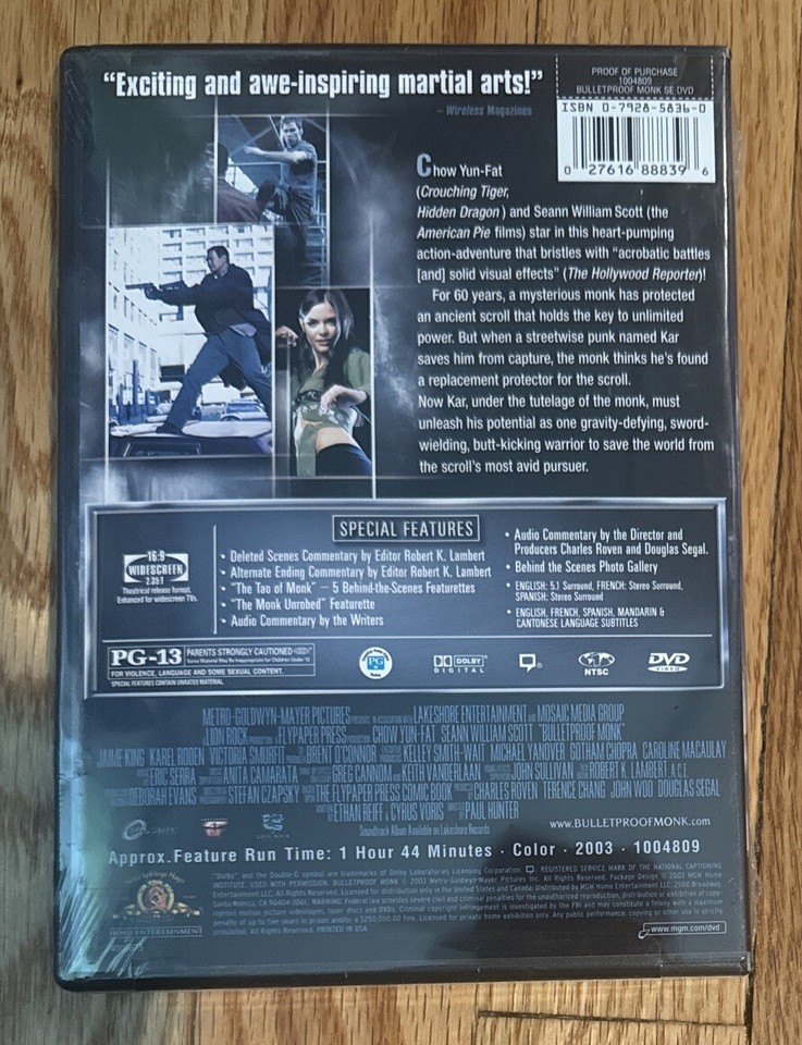 Bulletproof Monk ~ New DVD Movie ~ 2003 Chow Yun-Fat Martial Arts ...