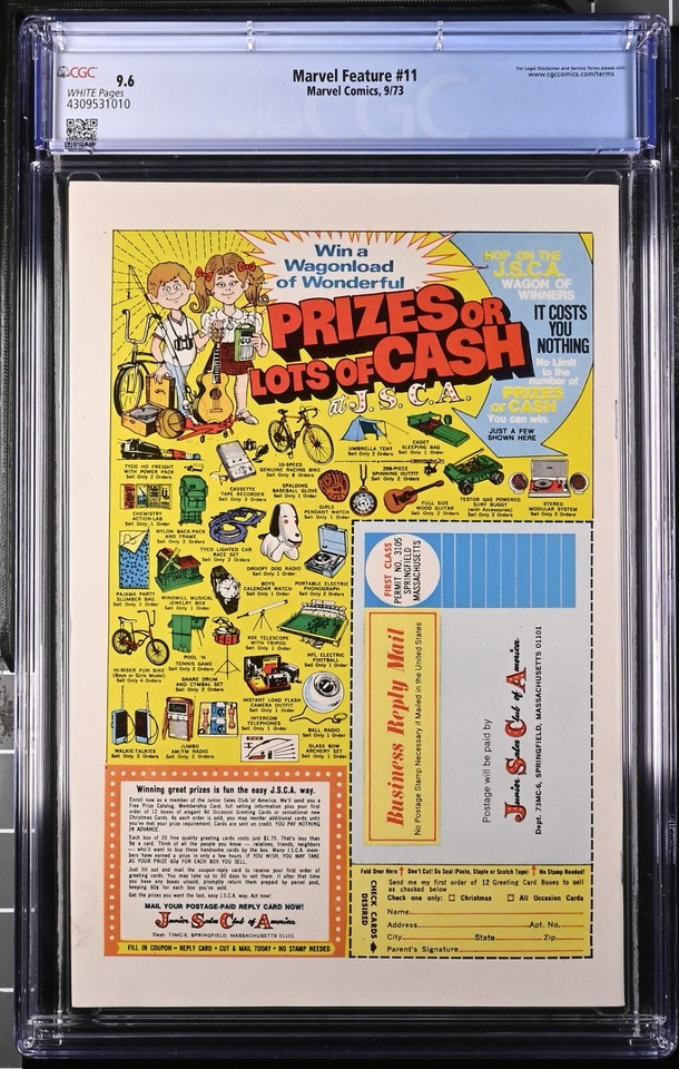 MARVEL FEATURE #11 CGC 9.6 WHITE PAGES, Hulk vs. Thing! 1st Thing Solo ...