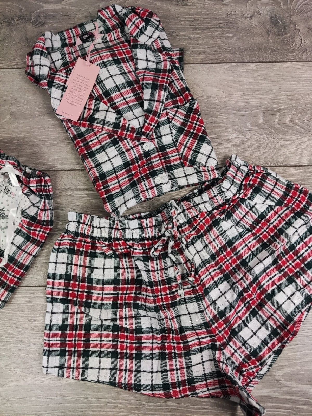 NEW Boux Avenue RED Mix Red Check Shortie PJ Set in a Bag Pyjamas All ...