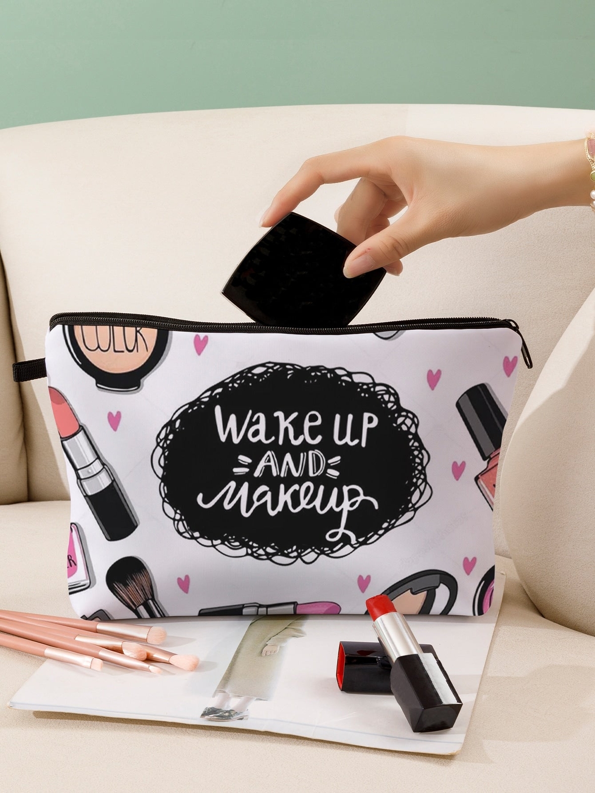 Wake Up and Makeup Cosmetics Bag Makeup Bag Cosmetic Organizer ...