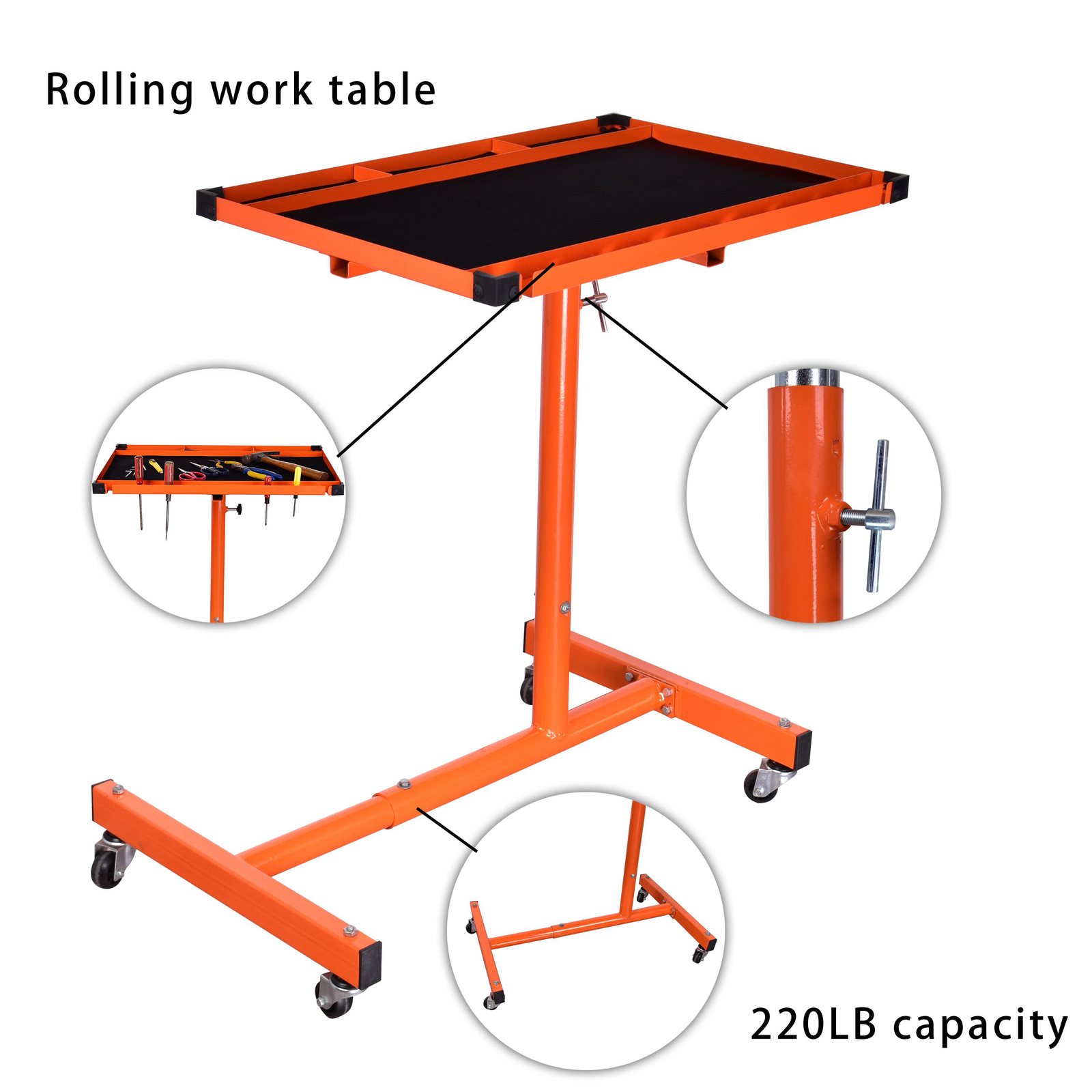 Rolling Tool Table 220lbs Capacity Tear Down Tray Mobile Work Table ...