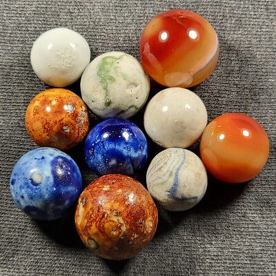 antique Marbles 10 Non-Glass marbles Stone Agates, Benningtons, Lined ...