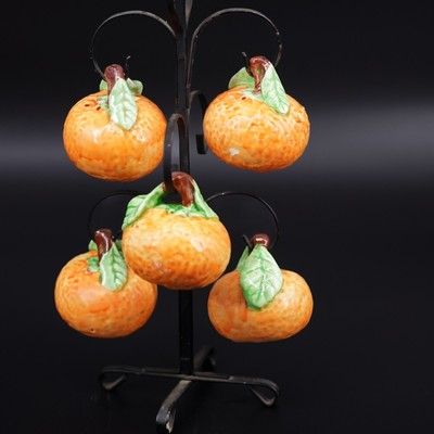 Vintage Tree stand with 5 Tangerine / Orange Salt and Pepper Shakers ...