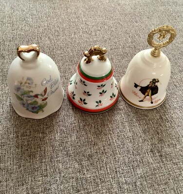 Vintage Lot 3 Porcelain Bells 1981 Gorham Tiny Tim Hummingbird Bell ...