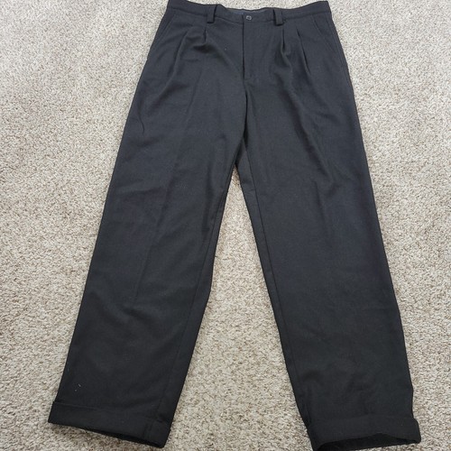 GAP Dress Pants Mens 36x32 Black Wool Poly Straight Easy Fit Pleated ...