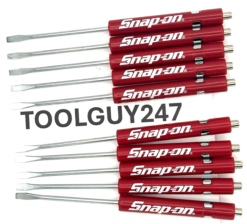 TEN SNAP ON Pocket Screwdriver Flat Tip Screwdrivers RED Magnetic 10 ...