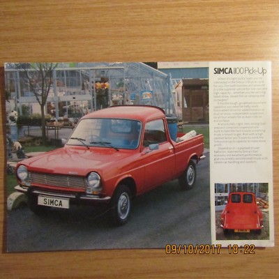 Chrysler SIMCA 1100 Pickup Pick-up UK Market 2 Sided Car Sales Brochure ...