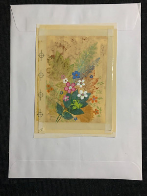 NOTE CARD Pink White Blue Flowers & Frog 5.5x8" Greeting Card Art ...