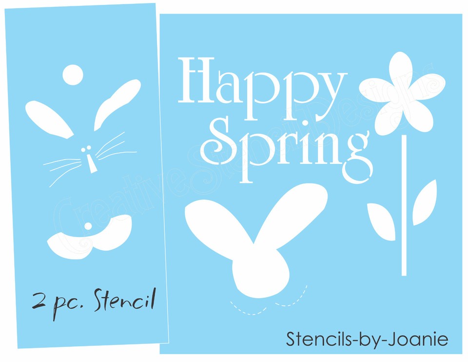 Joanie Stencil Happy Spring Easter Bunny Rabbit Daisy Flower Holiday ...