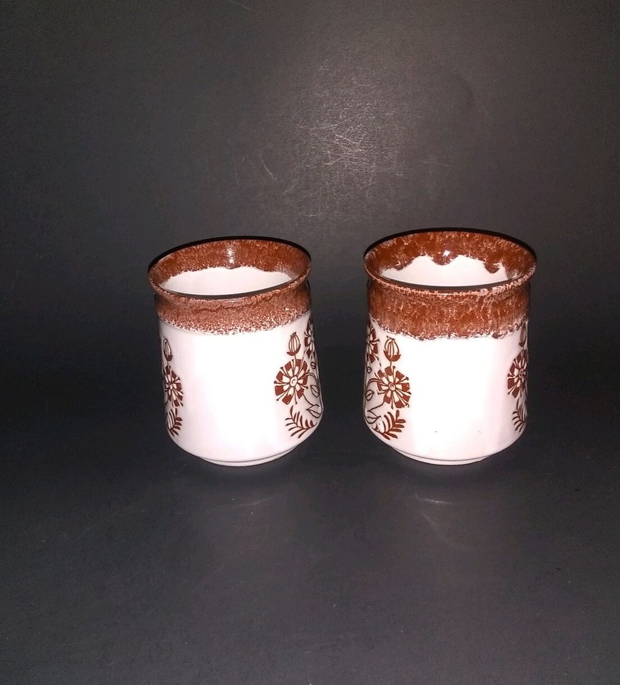Vintage Pair of Brown Ceramic Floral Coffee Mugs Japan | eBay