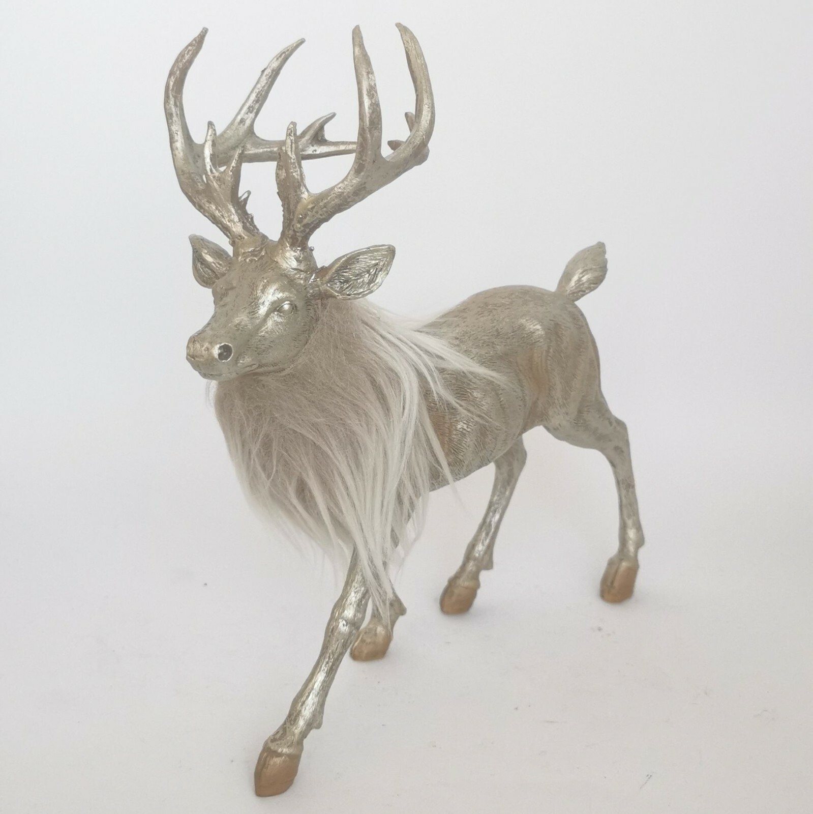 Rentier Hirsch Figur 24cm silber stehend mit Fell Geweih Jagd Deko ...