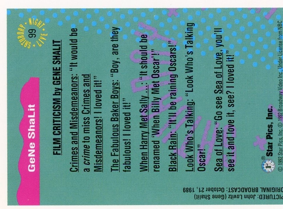 SNL Card 1992 Saturday Night Live Star Pics #99 Gene Shalit | eBay