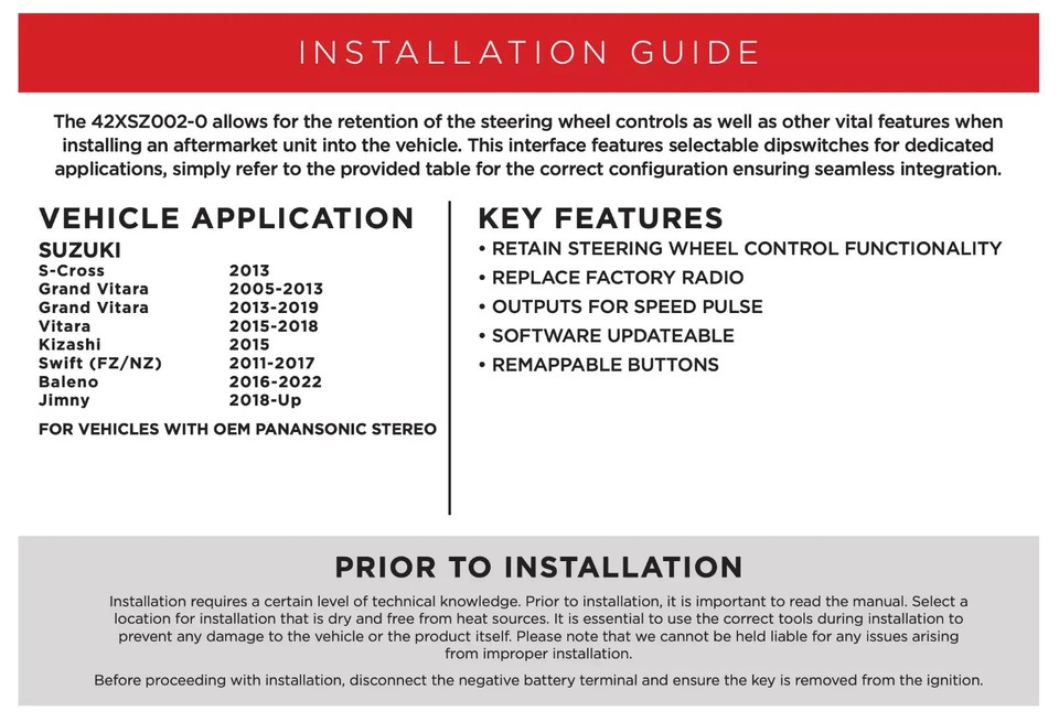 Interface De Commande Au Volant Suzuki S-Cross G.Vitara Jimny Swift ...