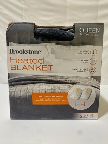 Brookstone Dual-Zone Queen Size Heated Blanket Dark Gray 84"x 90" New ...