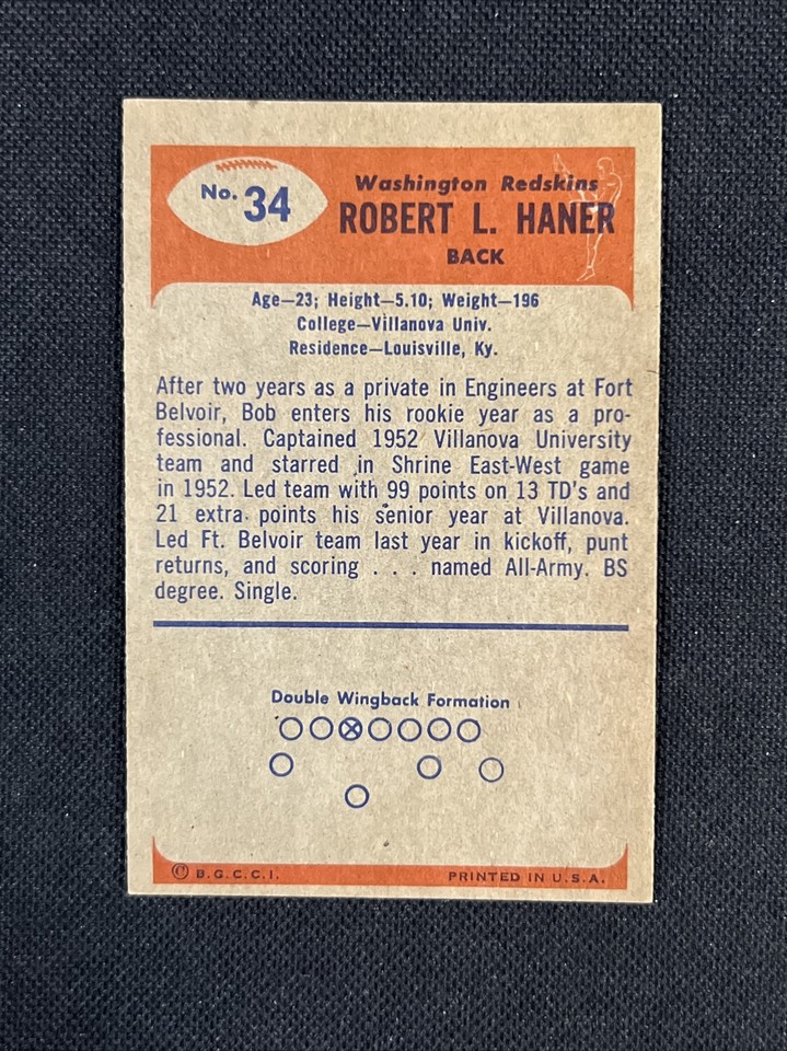 1955 Bowman #34 Bob Haner RC Rookie EX-MT+ Washington Redskins *90 | eBay