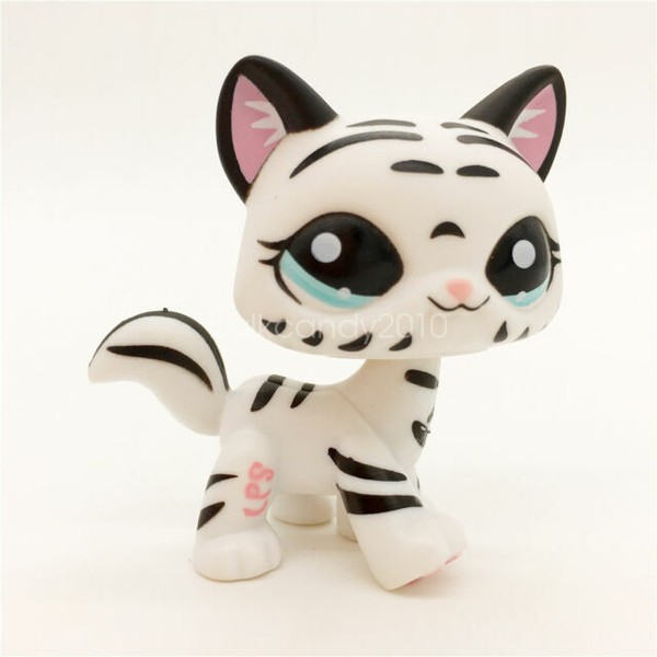 Walking Cat Black & White Tiger Blue Eyes LPS #1498 Littlest Pet Shop ...