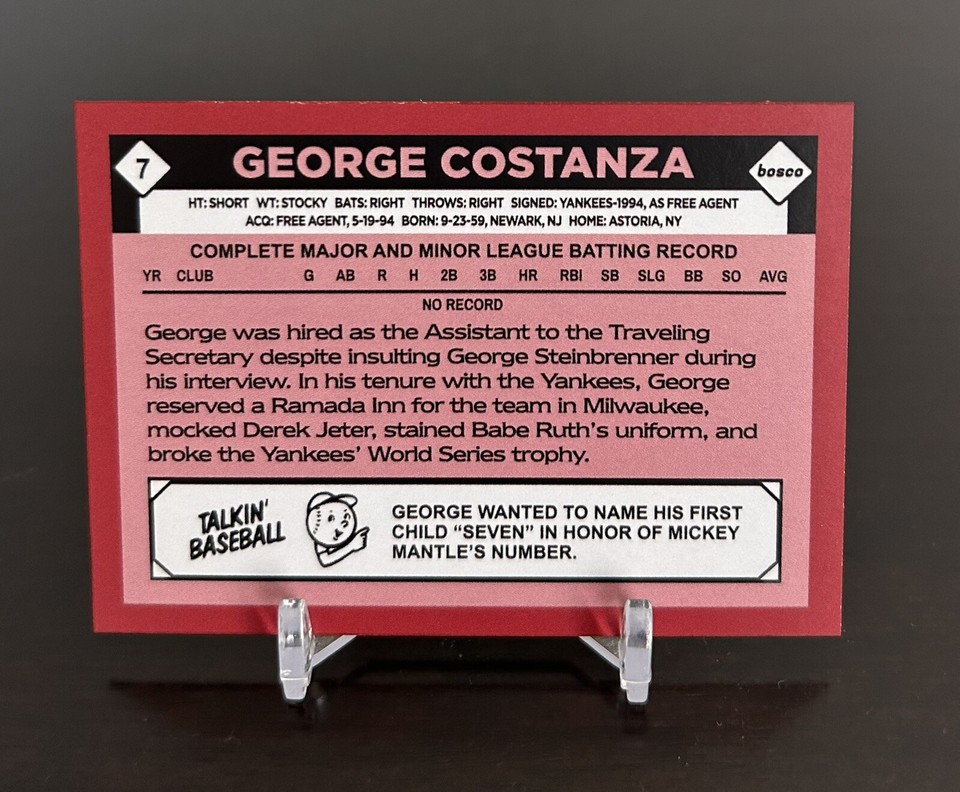 GEORGE COSTANZA Seinfeld 1986 New York Funny Custom Baseball Card Mint ...