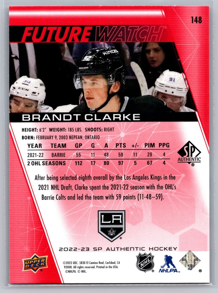 2022 SP Authentic Brandt Clarke Future Watch Limited Red #148 Kings | eBay
