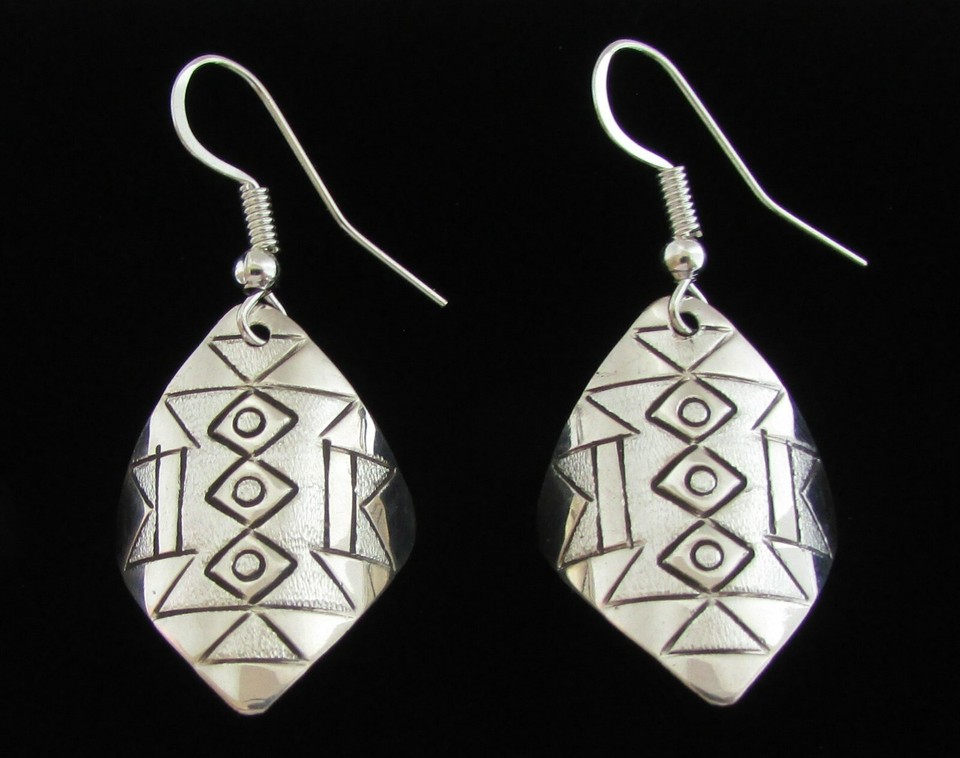 Native American Navajo Sterling Silver Hand-Stamped Earrings By Kim ...