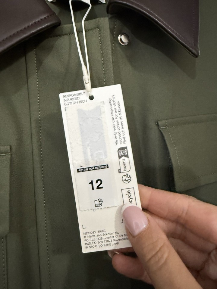 M&S Faux Leather Collared Barn Jacket size 12 utility jacket Hunter ...