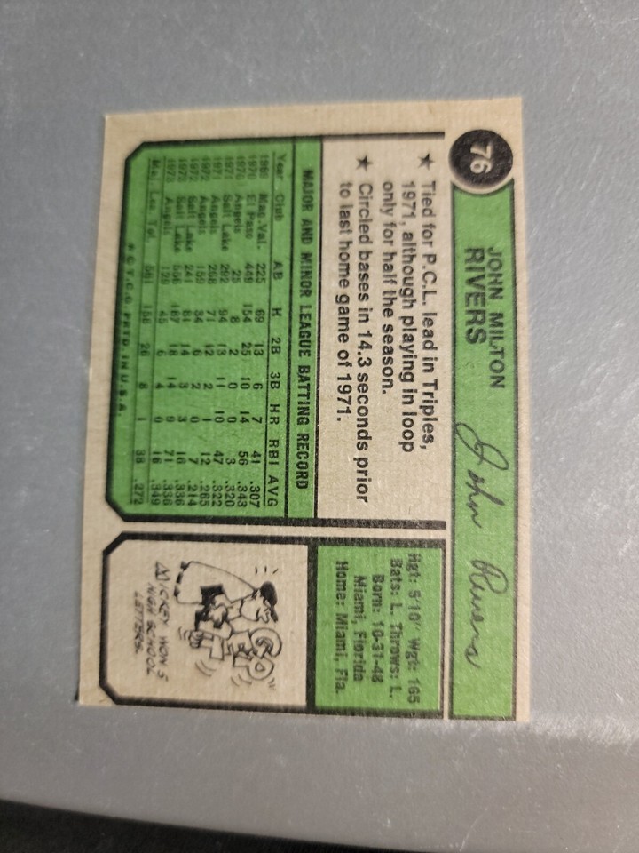 1974 Topps Baseball Mickey Rivers #76 Angels Near Mint or Better | eBay