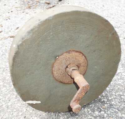 ANTIQUE GRANITE GRINDING SHARPENING WHEEL STONE MAN MACHINE SHOP TOOL ...