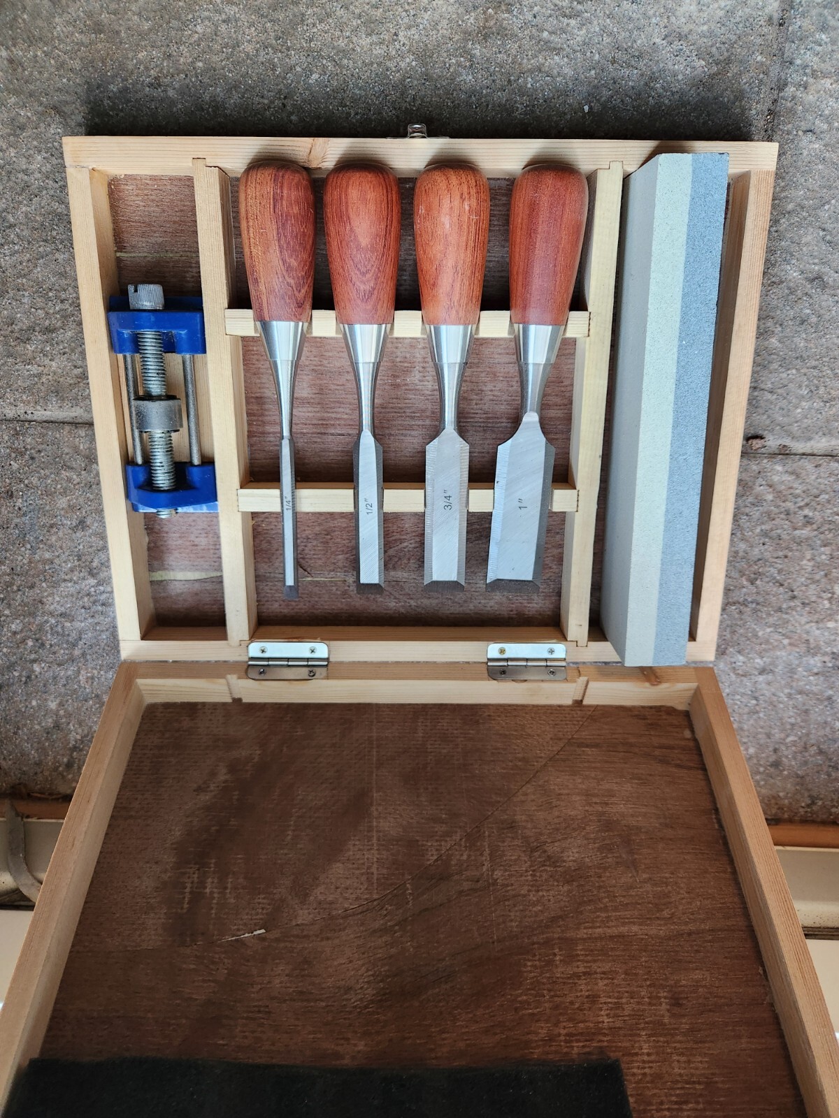 6 Piece Rosewood Woodworking Chisel Set, 4 Chisels Honing Guide ...