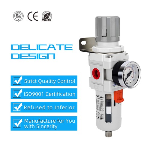 3/8" NPT Compressed Air Filter Regulator Combo Piggyback, 5 Micron ...